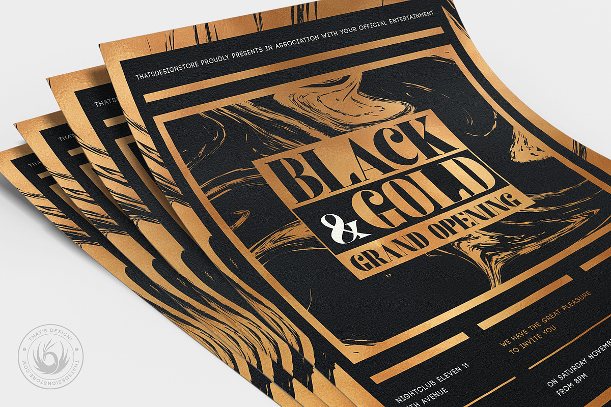 Black and Gold Flyer Template V24, a Flyer Template by ThatsDesign Art