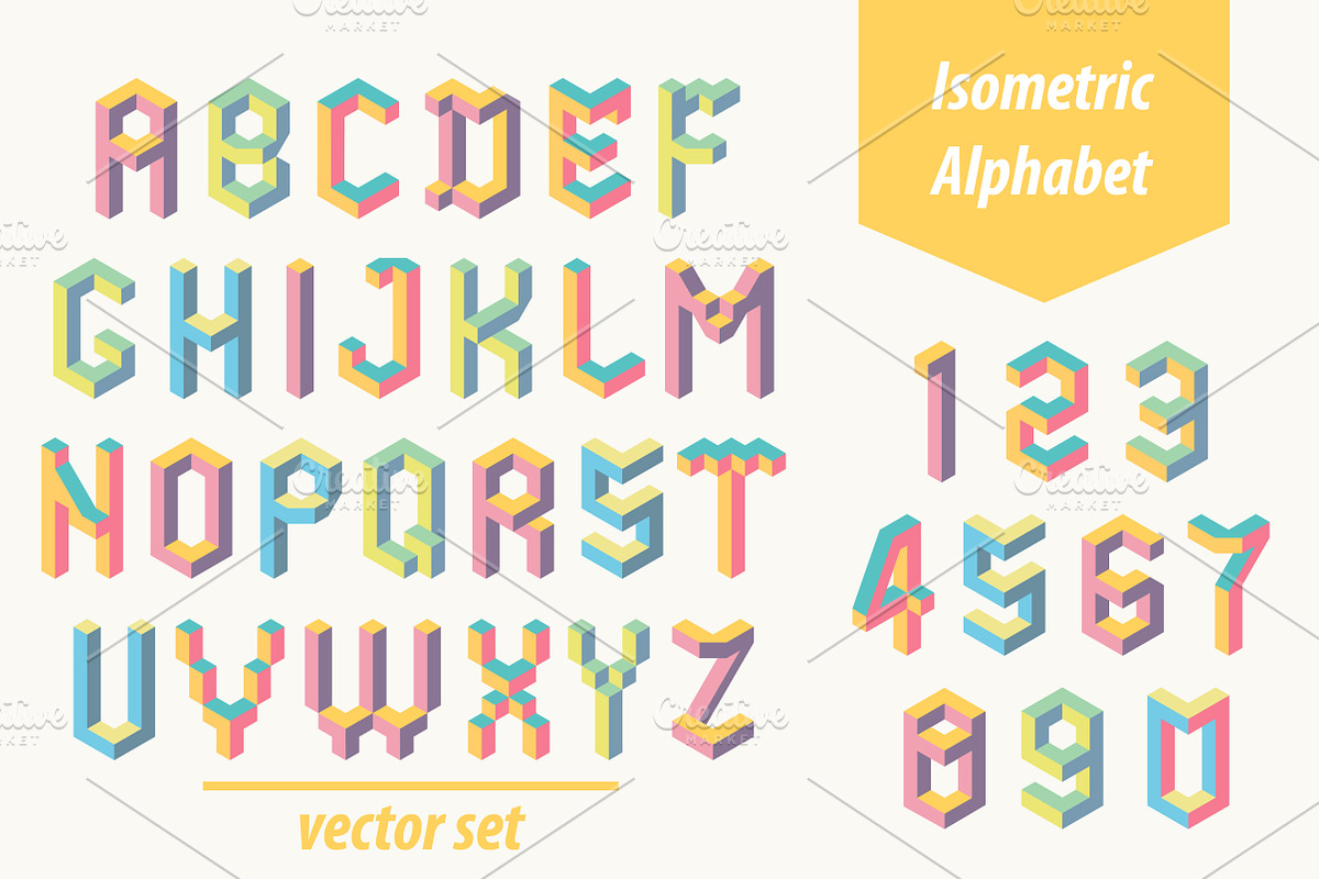 Isometric font. 3d geometry, a Symbol Font by MalinaShop
