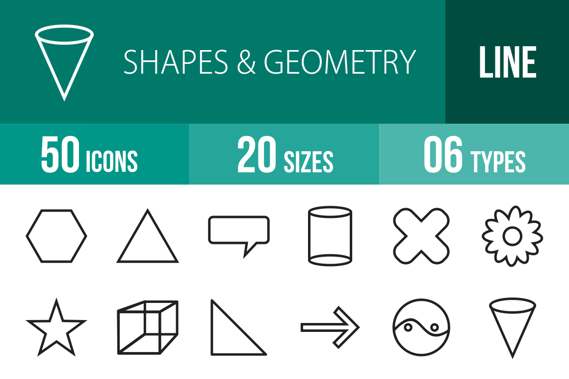 50 Shapes & Geometry Line Icons, an Outline Icon by IconBunny