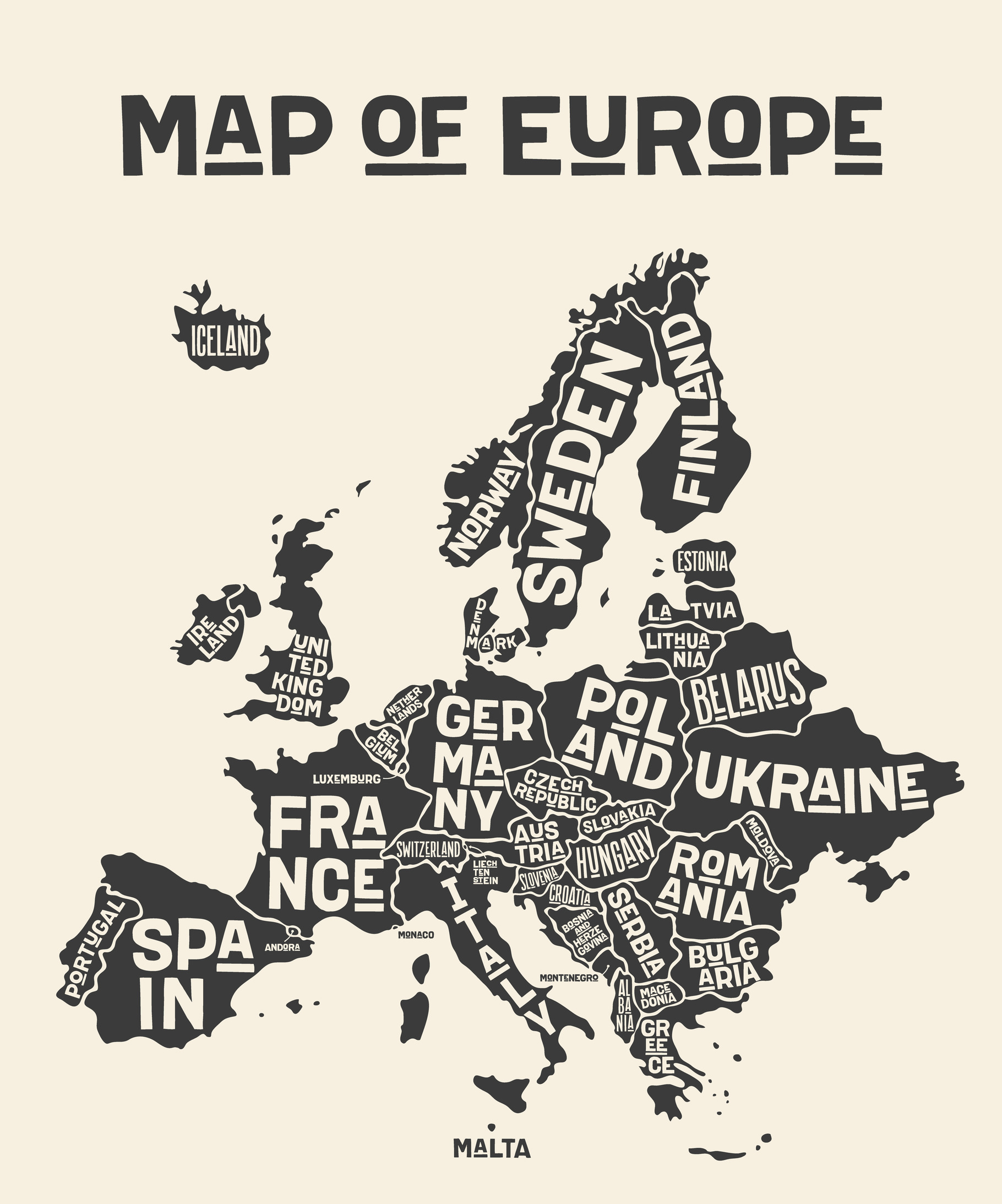 Europe, map. Poster map of the, an Illustration by Foxys Graphic