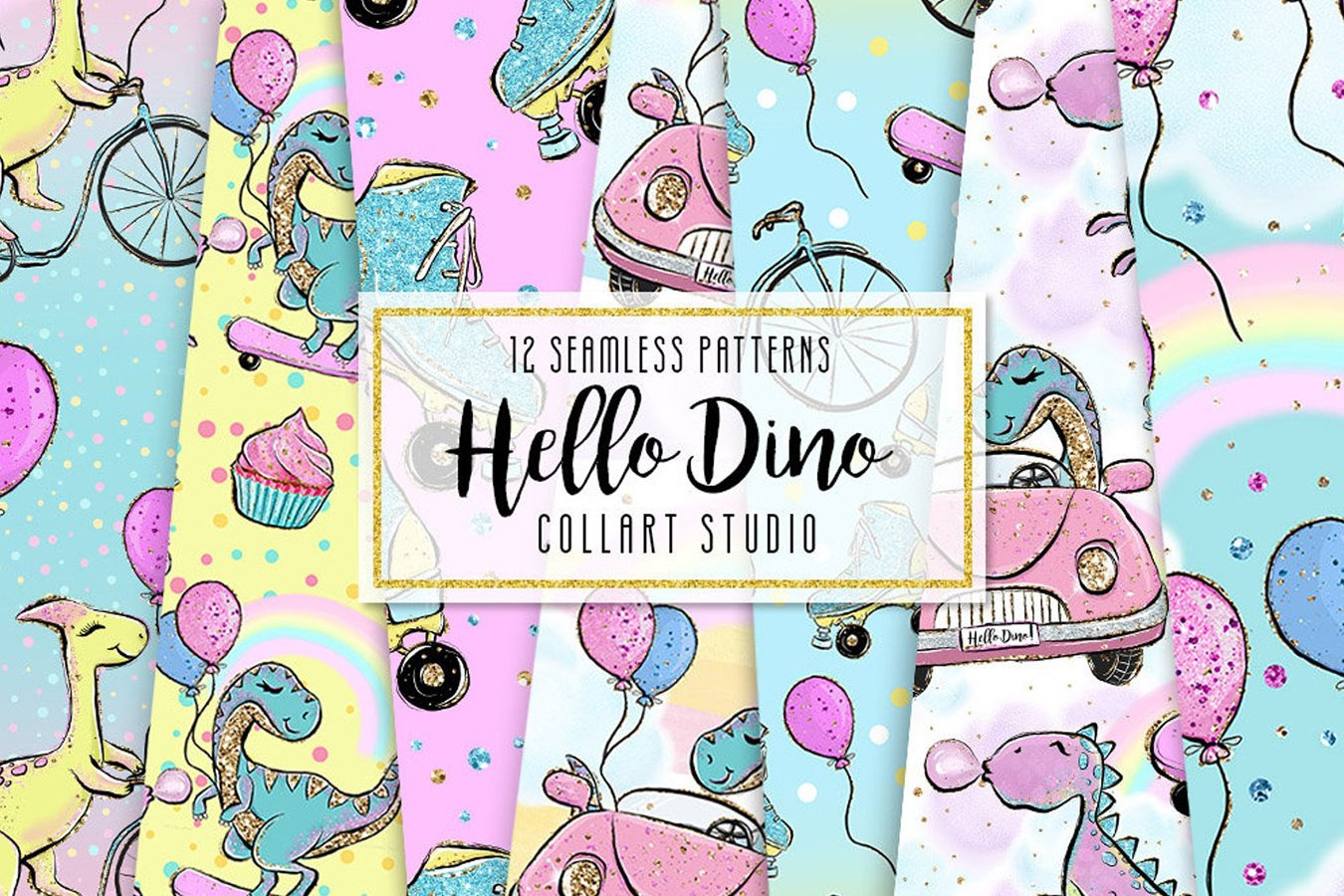 Dinosaur digital paper, Hello Dino, a Pattern Graphic by Collart Studio