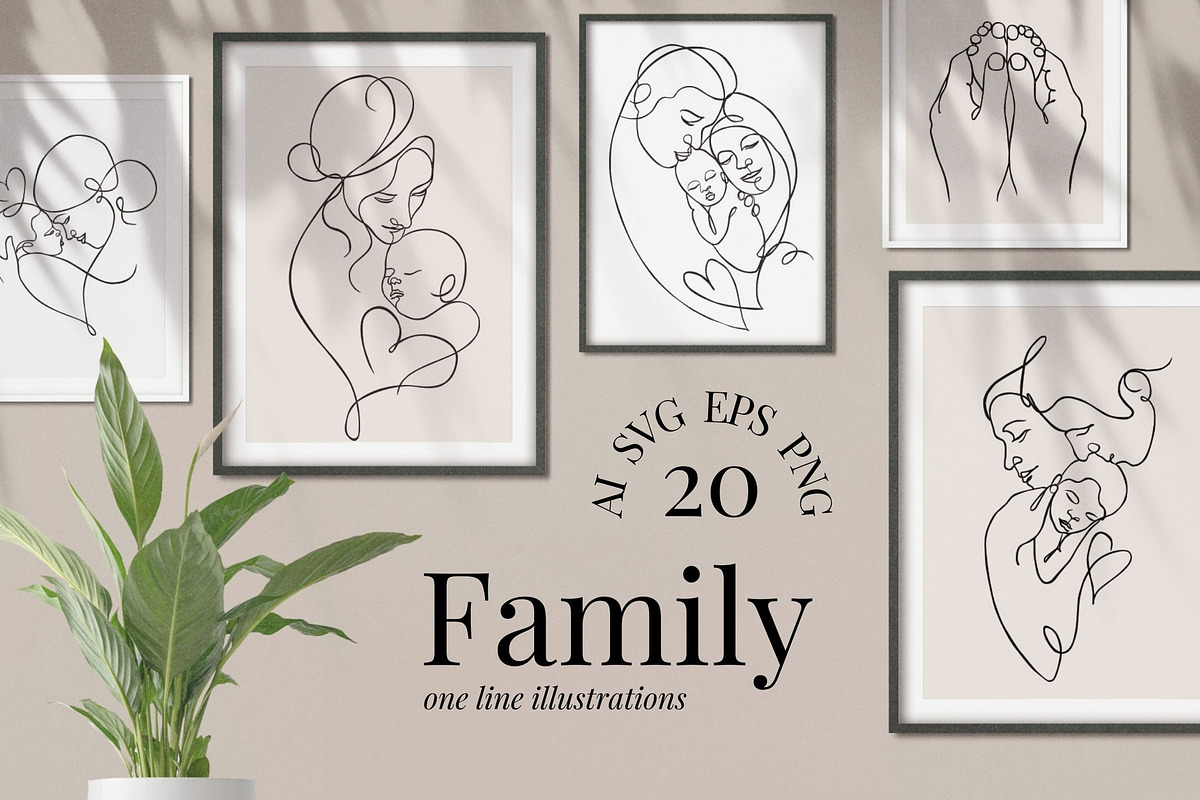 Family one line illustrations
