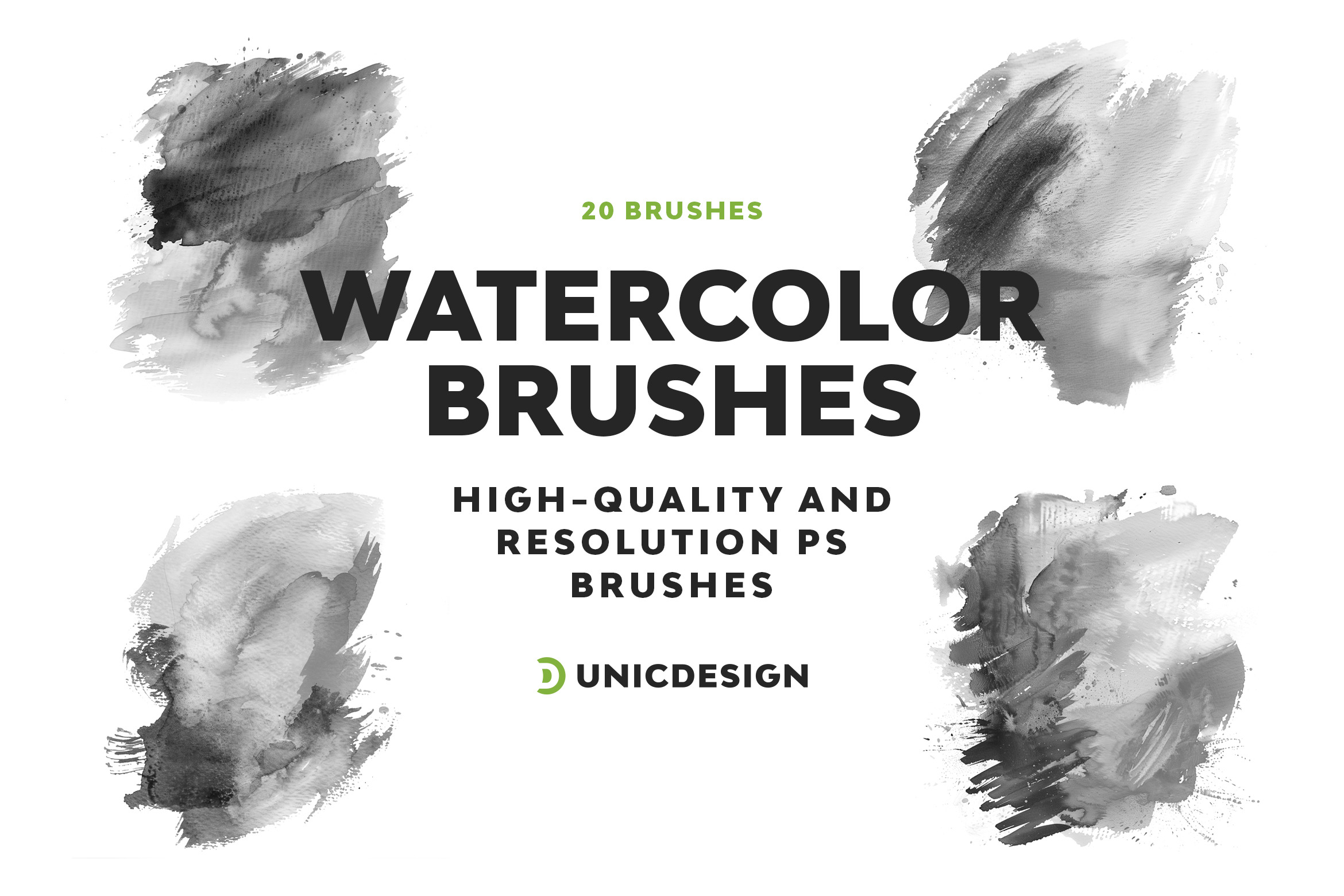 Watercolor Photoshop Brushes, a Brush Add-On by UnicDesign
