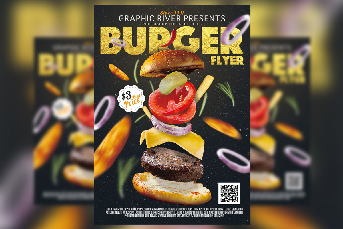 Burger Flyer template, a Flyer Template by bunebx