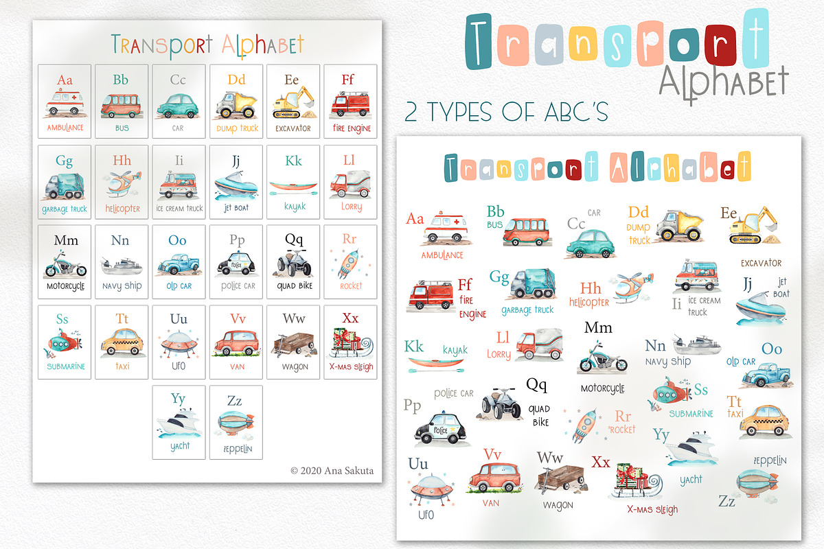 Watercolor Transport alphabet, an Object Graphic by Ana-Sakuta