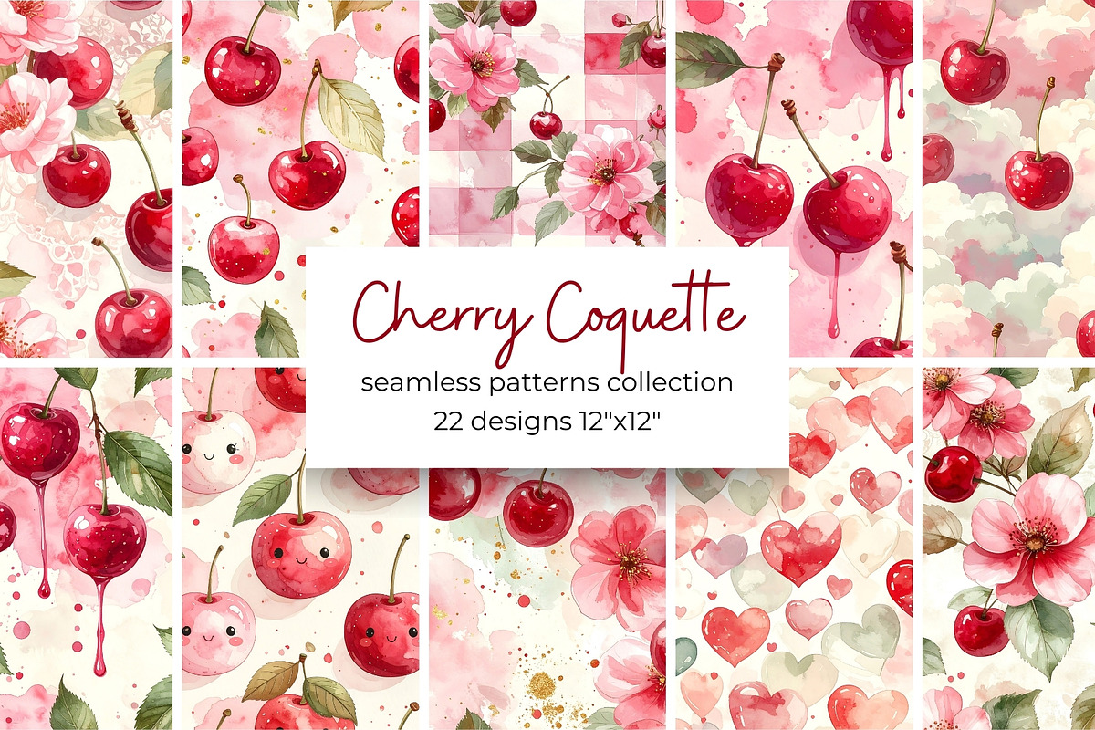 Cherry Coquette Seamless Patterns, a Pattern Graphic by Anny Sketches