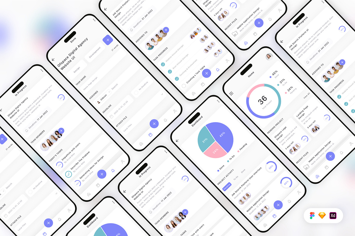 Project Management Mobile App UI Kit, an UI Kit Template by Betush