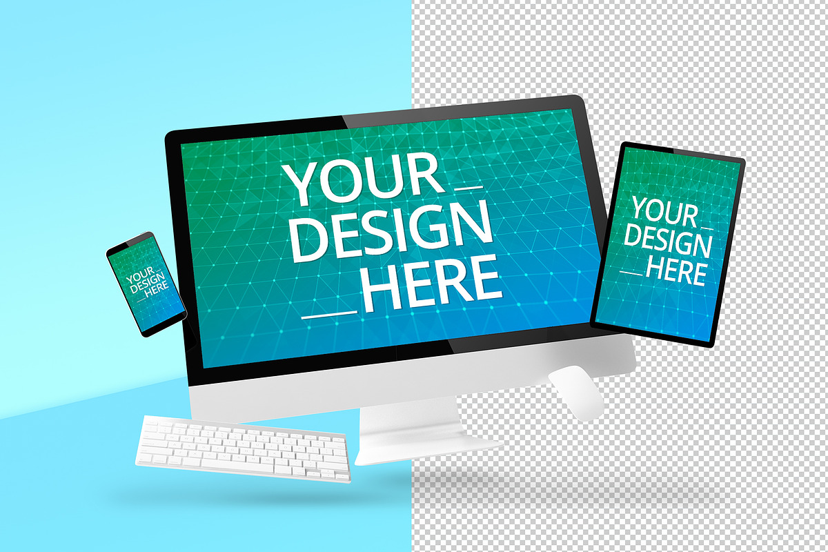 Floating Devices Mockup, a Print Template by McLittle Stock