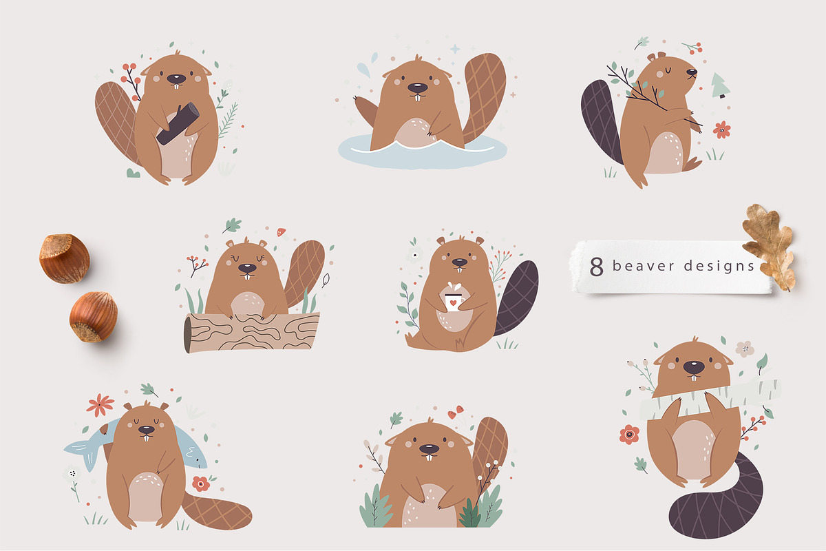 Beavers' Life Cliparts & Patterns | Creative Market