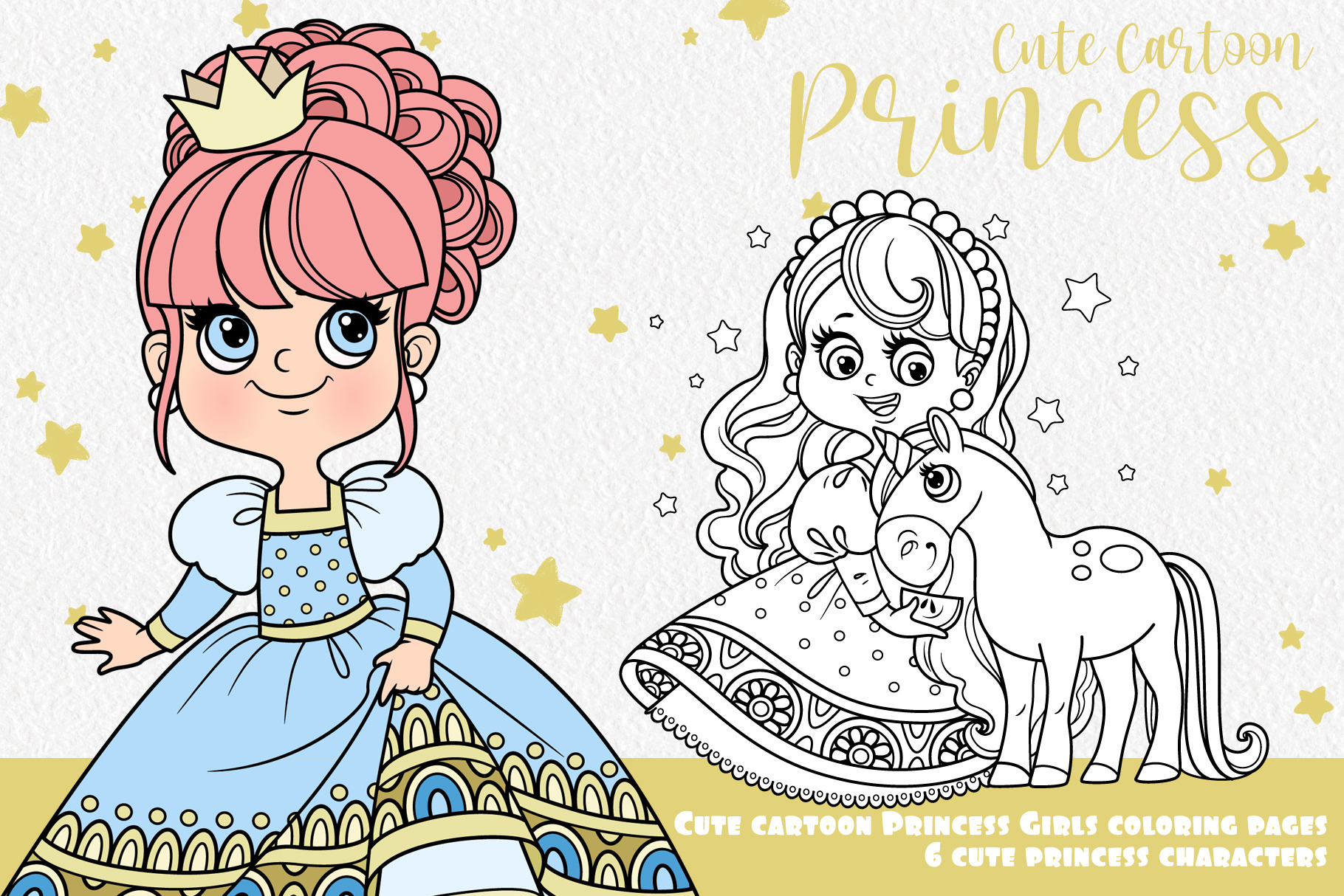 Cute cartoon Princess coloring page, an Illustration by Azuzlikus