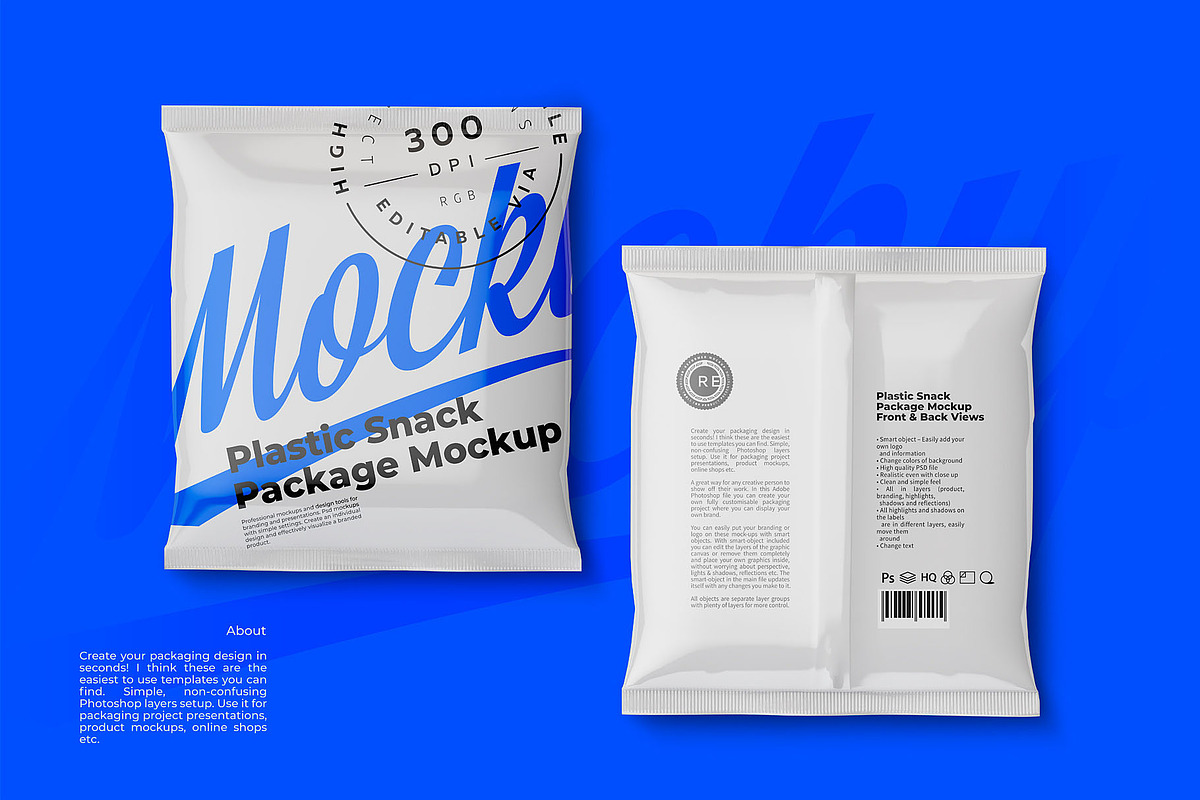 Plastic Snack Package Mockup, a Packaging Mockup by Reformer Mockup