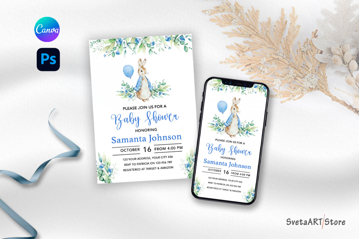 Rabbit Baby Shower Invitation, an Invitation Template by SvetaArtStore ...