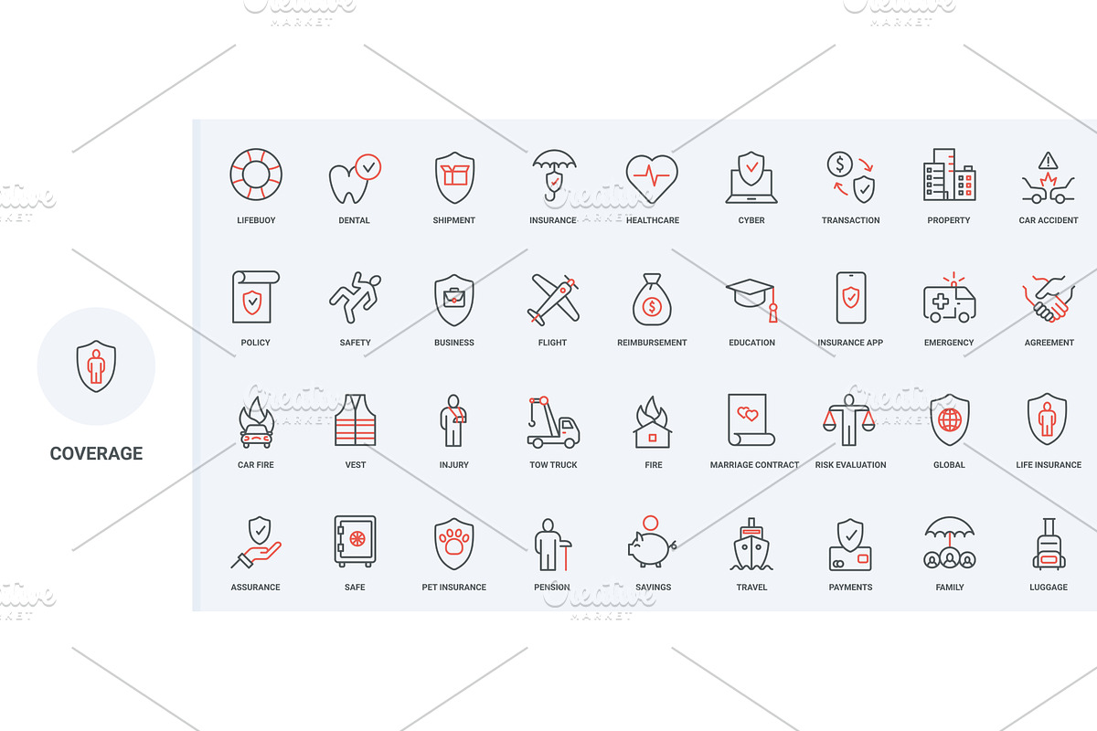 Insurance coverage policy life icons, an Object Illustration by Lemberg ...