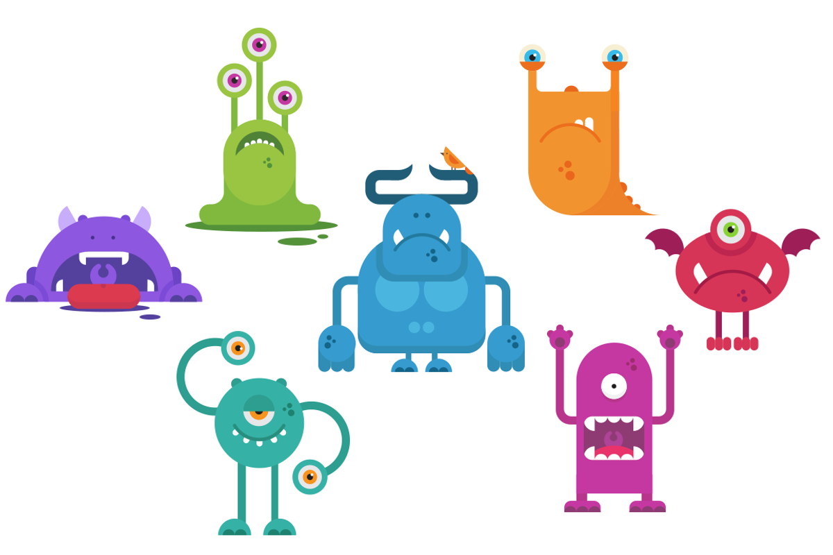 Monsters Vector Flat Clip Art, an Illustration by Pixelatory Studio