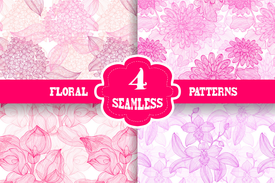 Pink Floral Patterns, a Pattern Graphic by Sunset&Sea Design