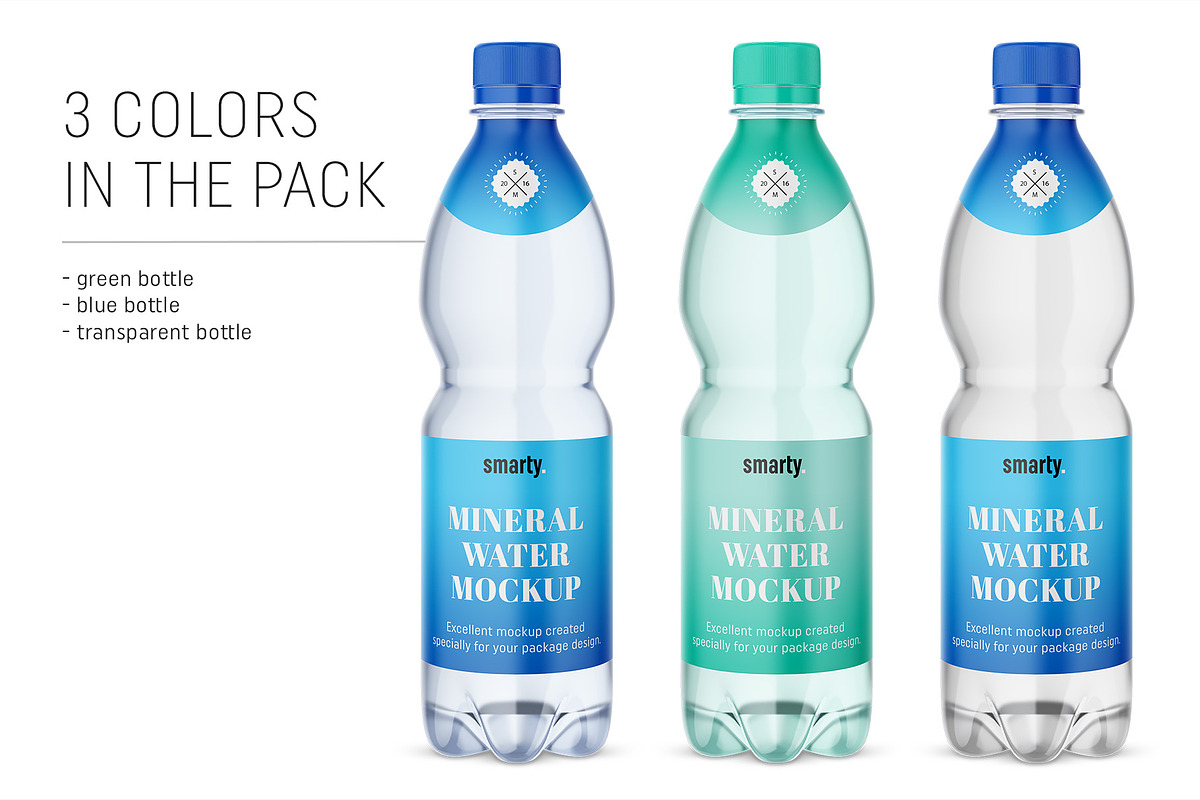 Mineral water bottle mockups, a Product Mockup by Smarty Mockups