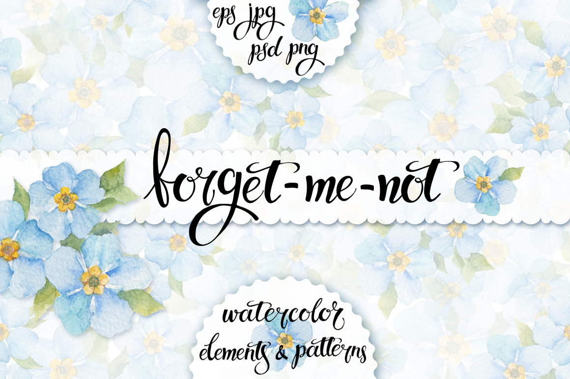 Forget-me-not. Watercolor set., a Decorative Illustration by maritime_m ...