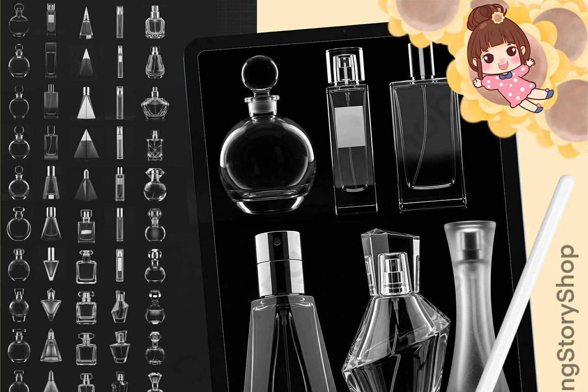120 Procreate Perfume Bottle Stamps, a Brush Add-On by DrawingStoryShop