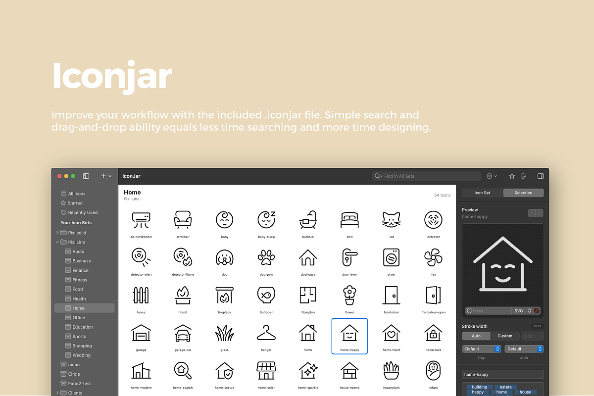 Home Icons - Pixi Line, an Outline Icon by Scott Dunlap