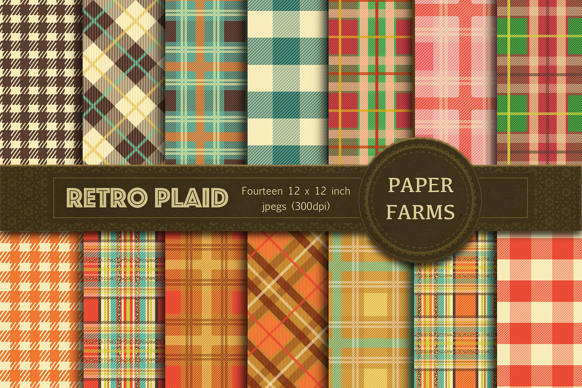 Retro Plaid digital paper, a Pattern Graphic by Paper Farms