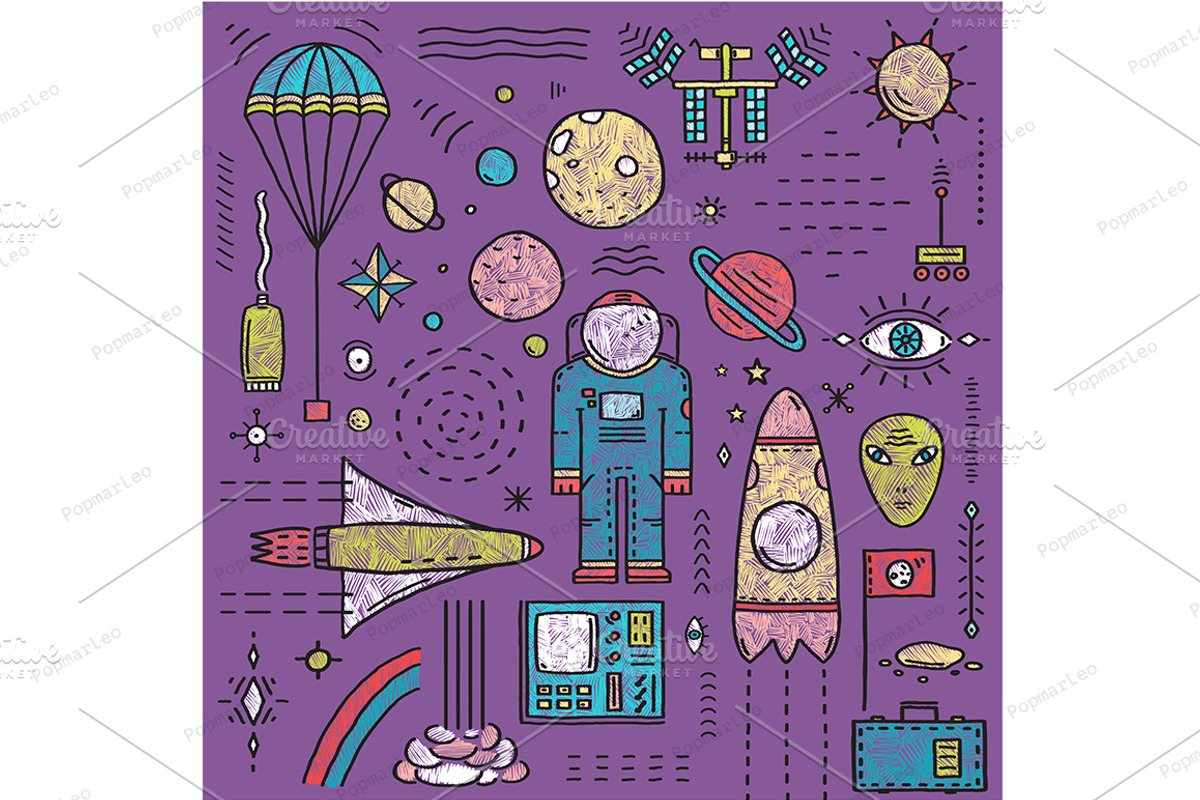 Space Cosmonaut Design Elements Set, a Decorative Illustration by ...