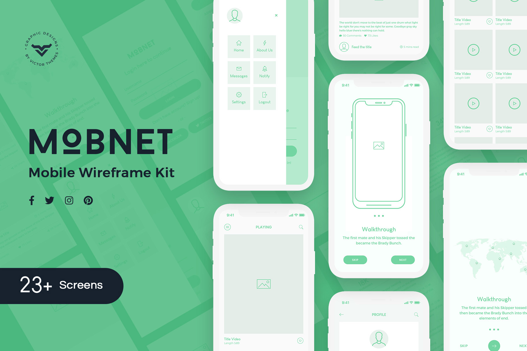 Mobnet Mobile Wireframe Kit, a Wireframe Template by VictorThemes