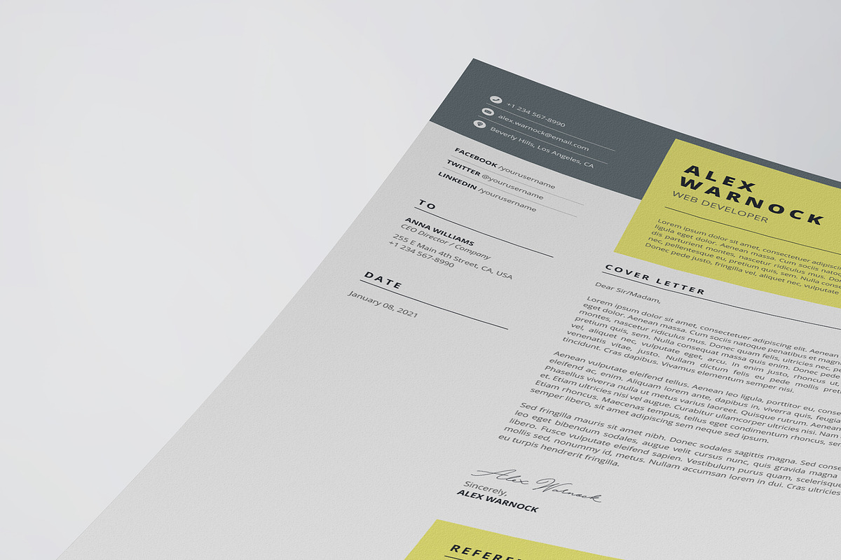 Modern Resume/CV Template, a Resume Template by Glassymart