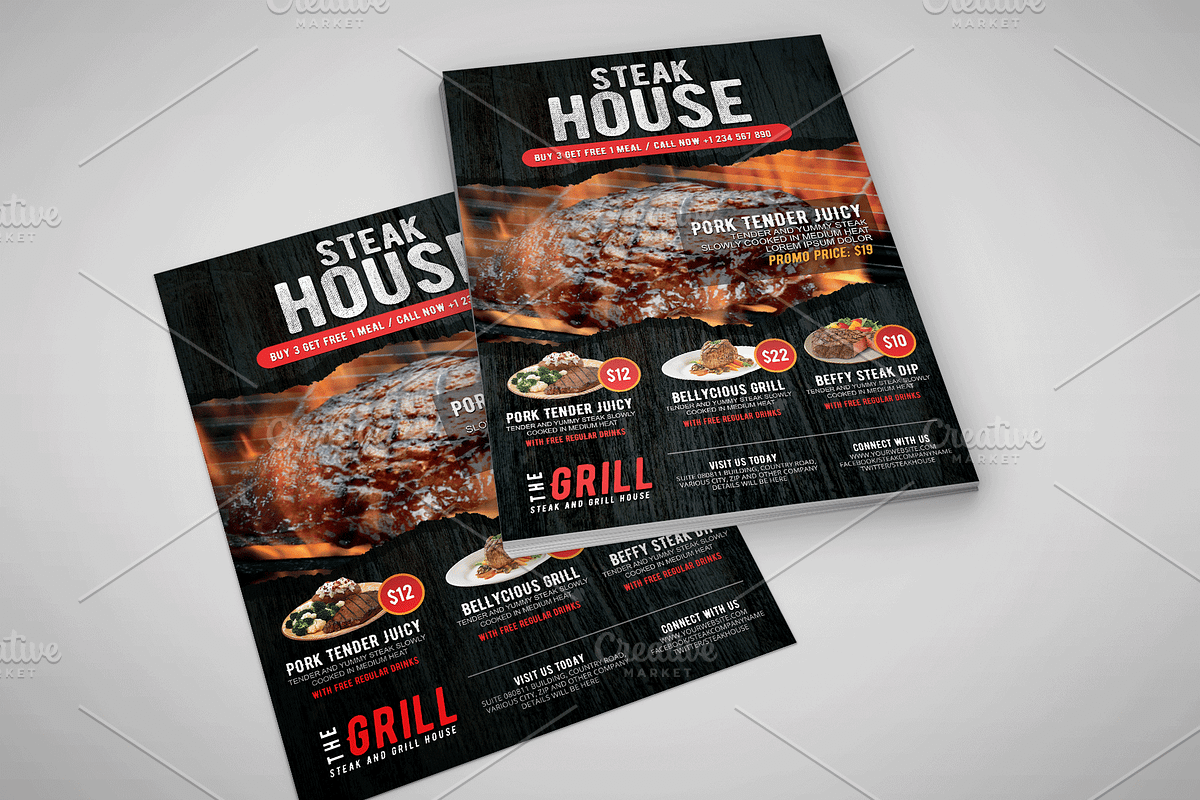 Grill Steak Flyer, a Flyer Template by PSDPixel
