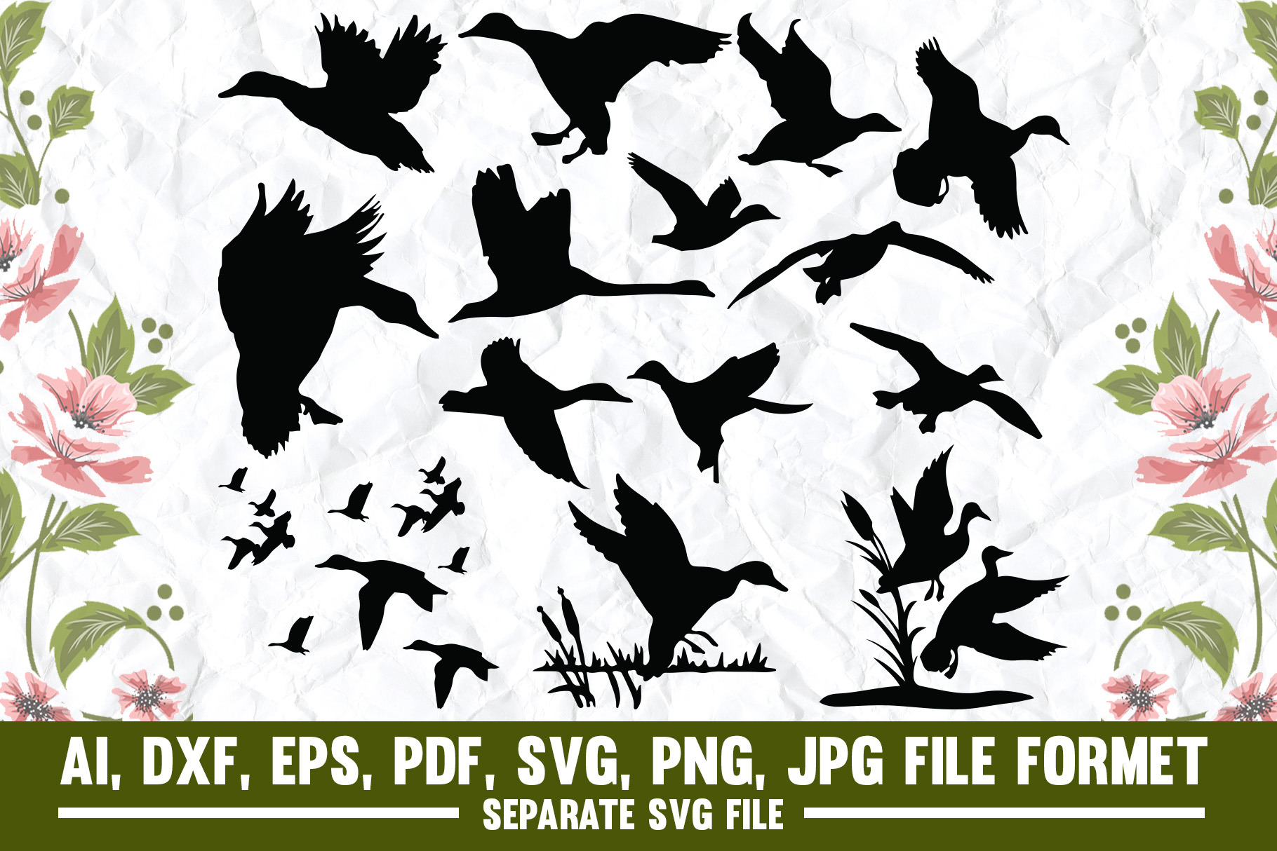 Landing flying duck svg, an Object Graphic by VectorArtPrintableDesign