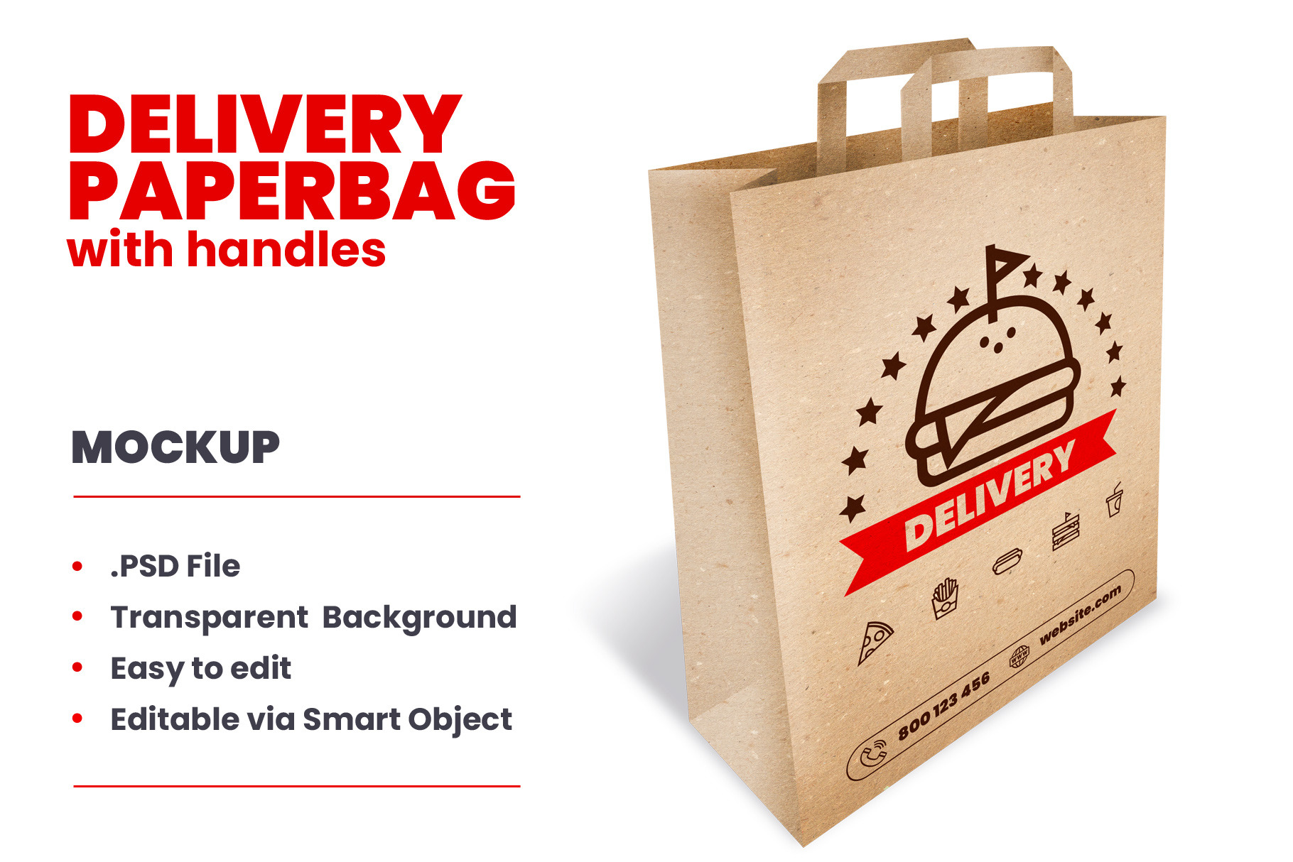 Delivery Paper Bag with Handles, a Packaging Mockup by doghead