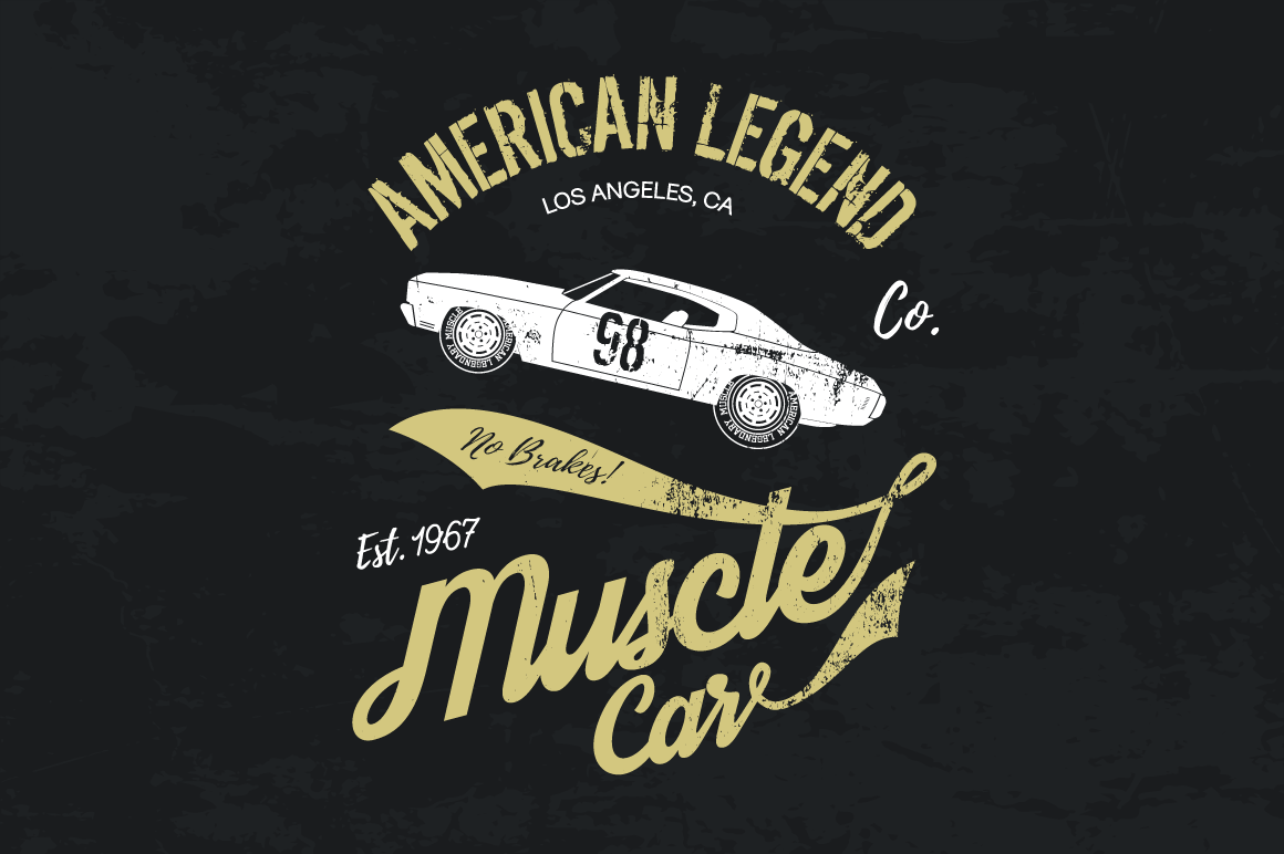 Vector muscle car tee print, an Illustration by provector