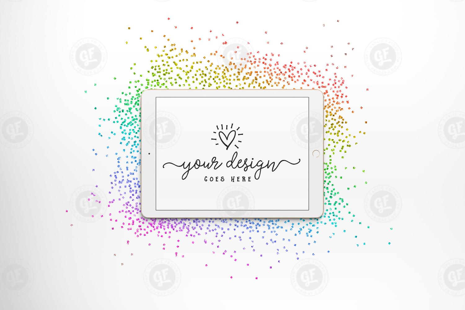 Rainbow Glitter Tablet Mockup + PSD, an iPad Mockup by Garlic Friday Design