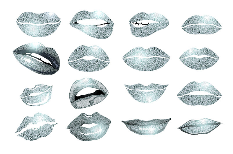 Set of 16 glamour silver lips, a Background Graphic by Rommeo79