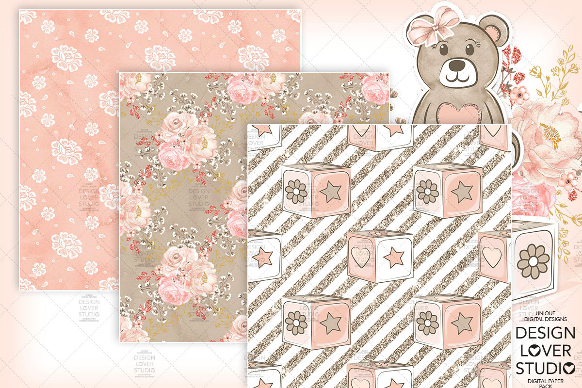 Baby Girl digital paper pack 2, a Pattern Graphic by designloverstudio