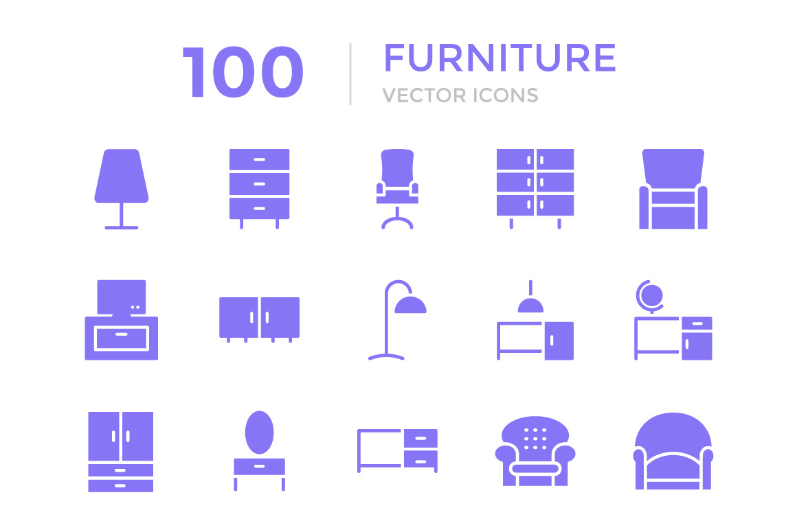 100 Furniture Vector Icons, a Solid Icon by Vectors Market