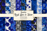 Royal Blue & Silver Floral Patterns, a Pattern Graphic by Digital Curio