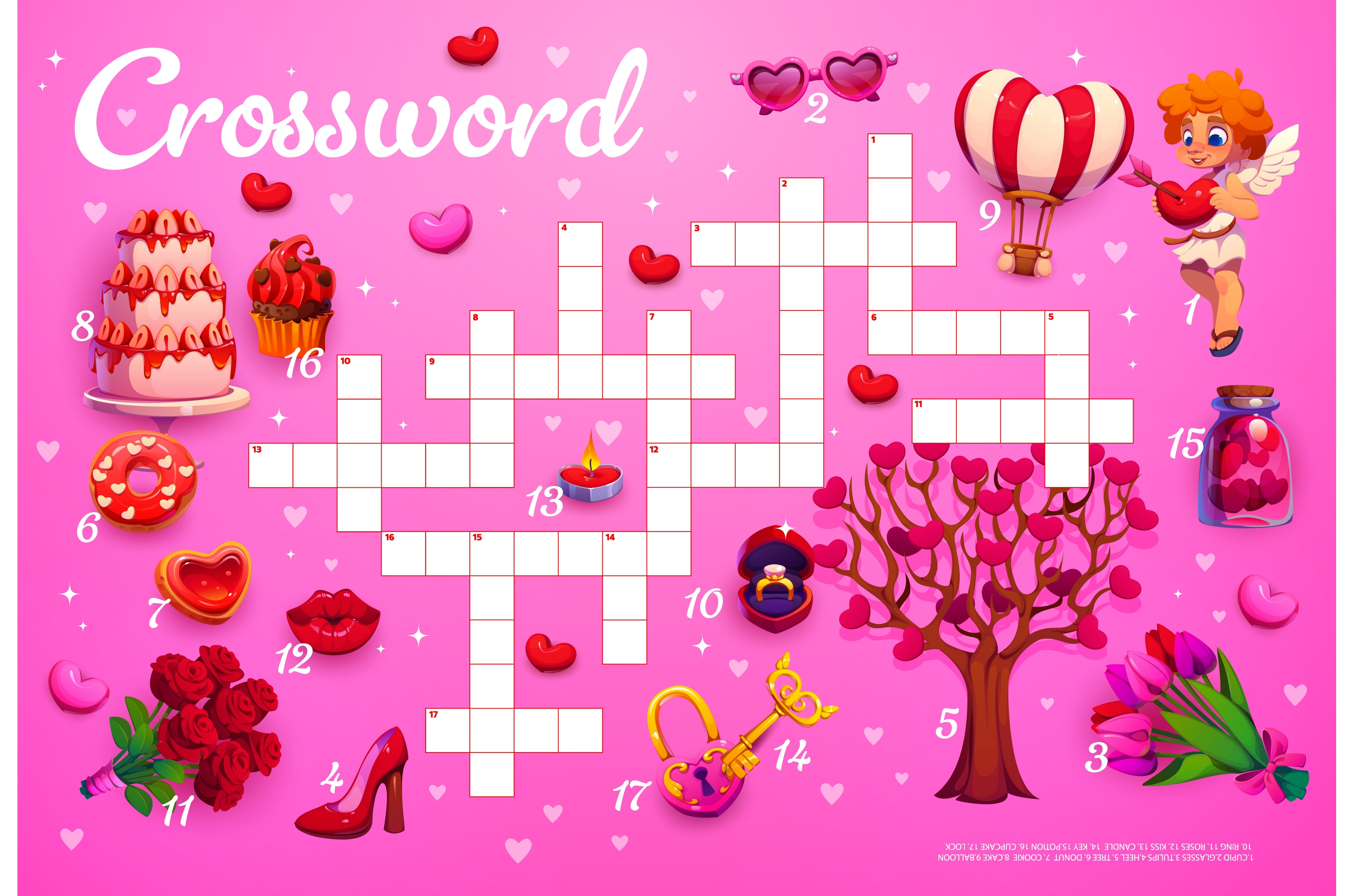 Valentines day crossword quiz, a Seasonal Illustration by Vector Tradition