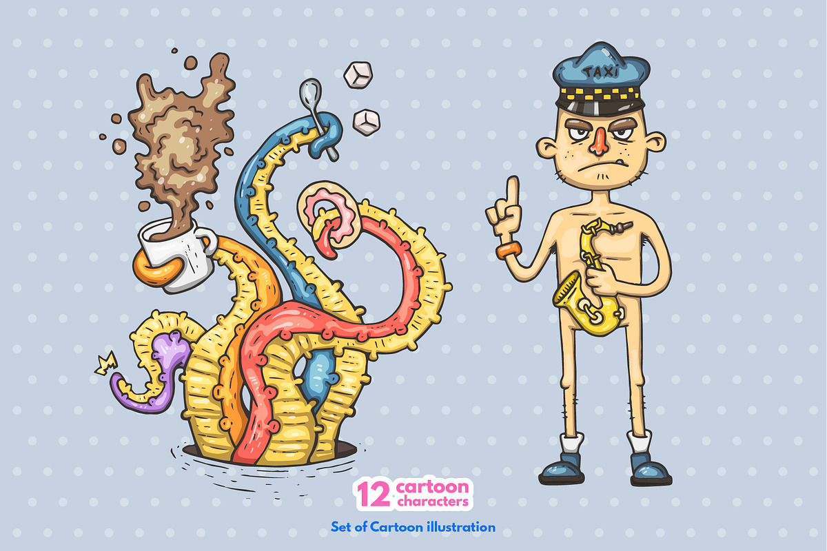 12 Different Cartoon Characters, an Illustration by Andrew_Derr