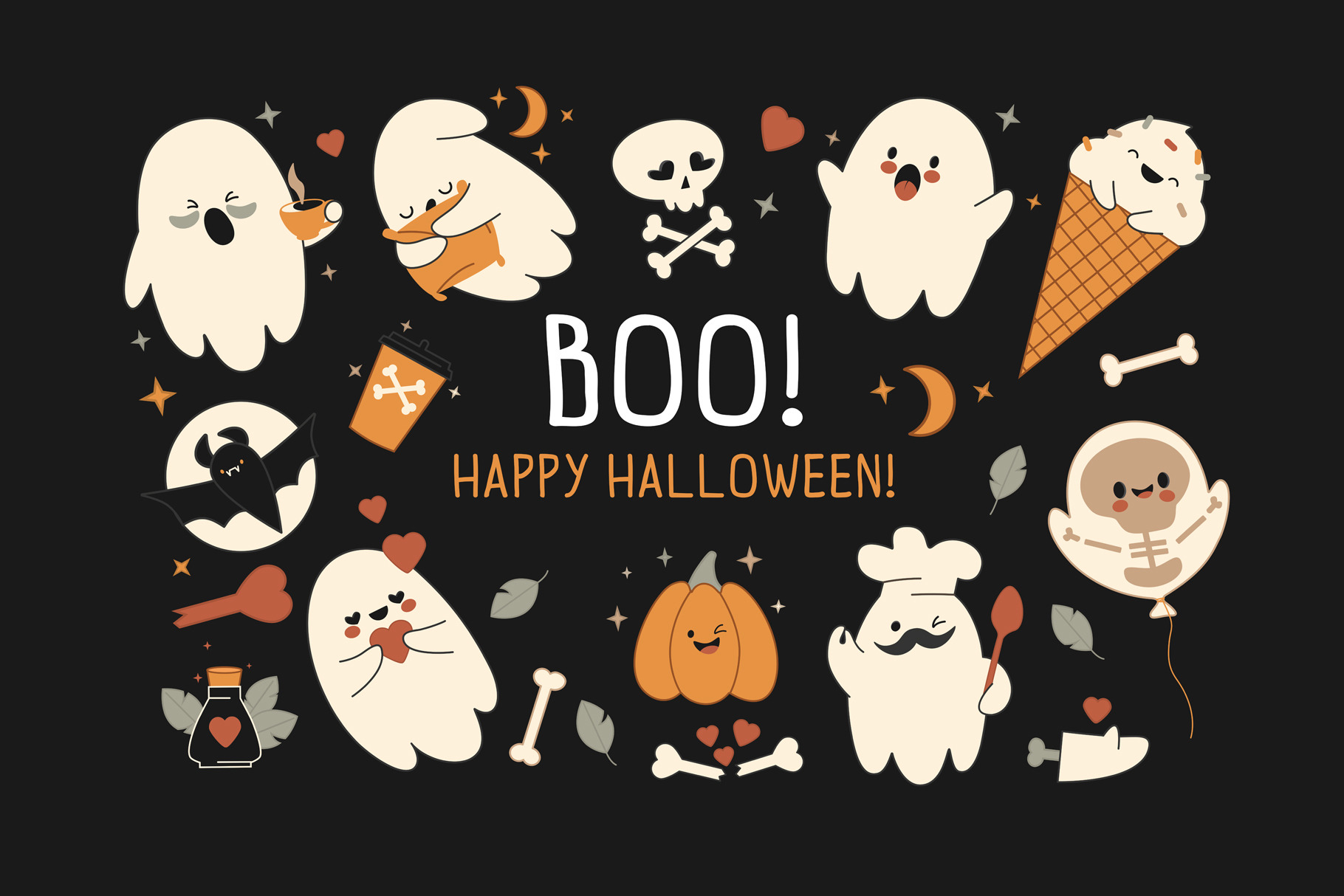 BOO! Cute Halloween Bundle | Creative Market