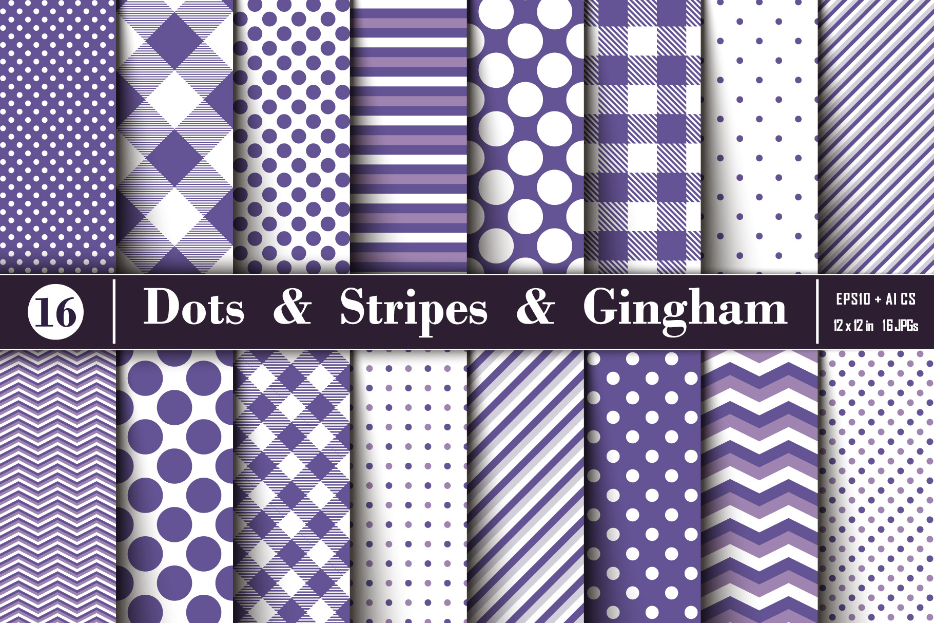Ultra Violet Polka Dots and Stripes, a Pattern Graphic by Vectorchoice