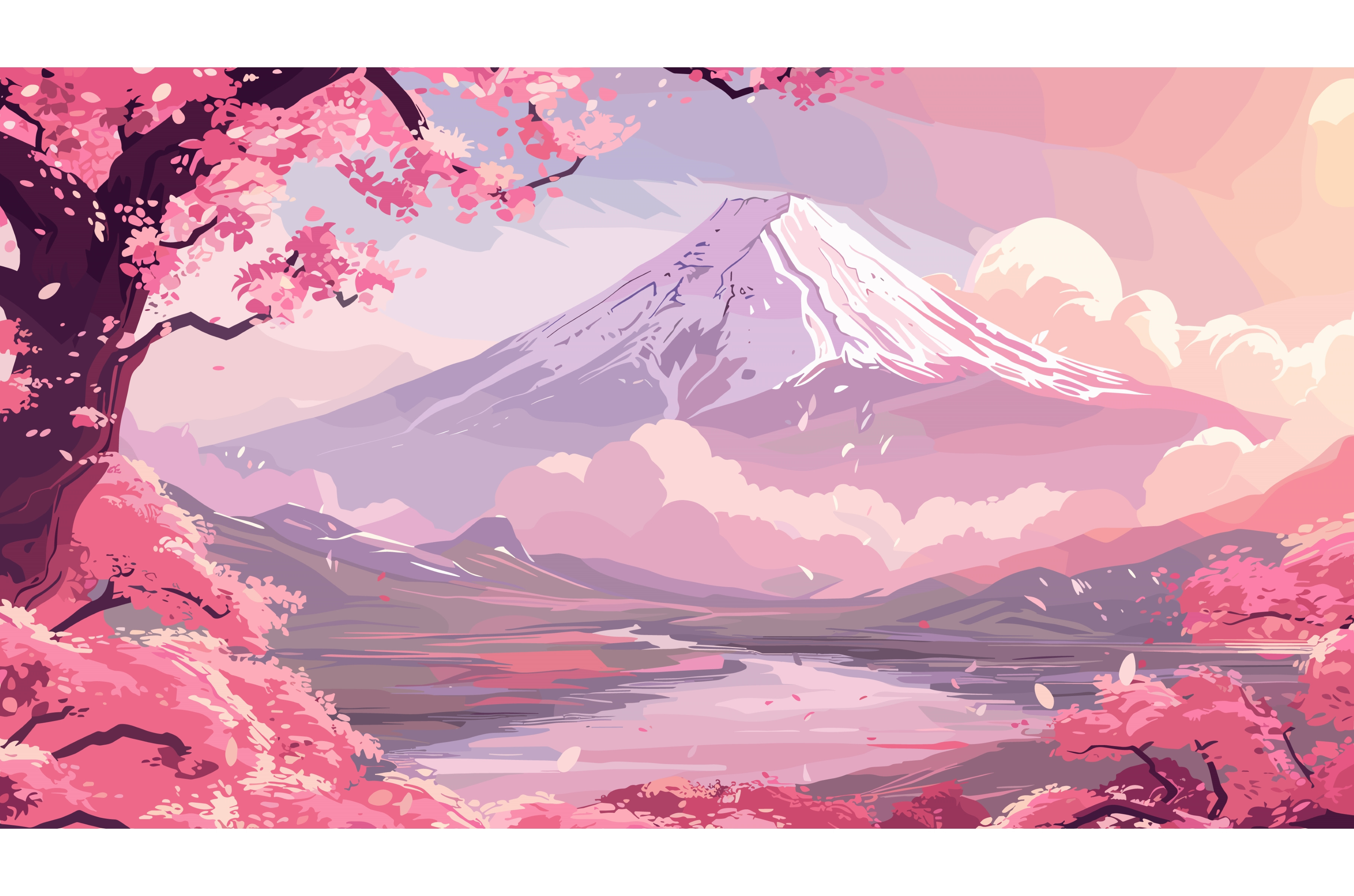 Mountain Fuji Pink Theme Cartoon, an Object Illustration by LadadikArt ...