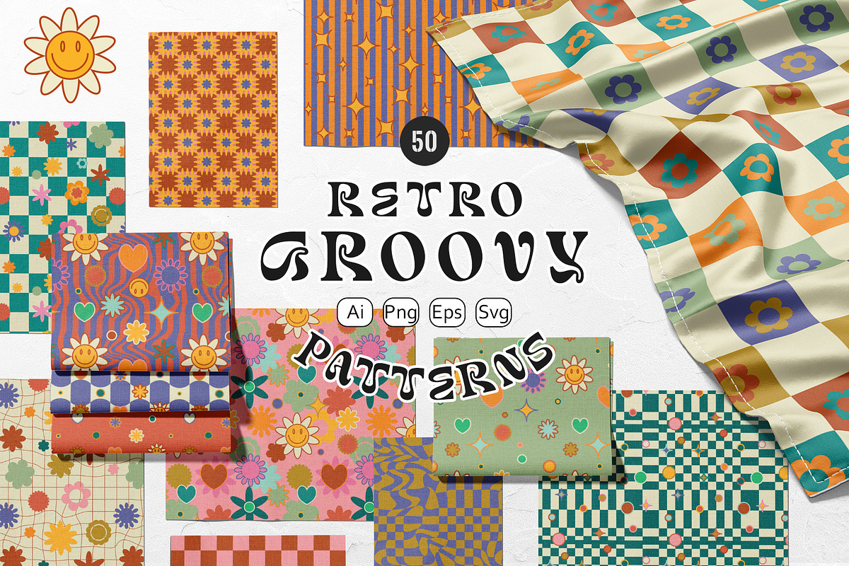 Retro Groovy Patterns, a Pattern Graphic by SunnyAfternoons