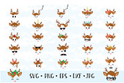Reindeer Faces clip art set 1, an Animal Illustration by Rasveta