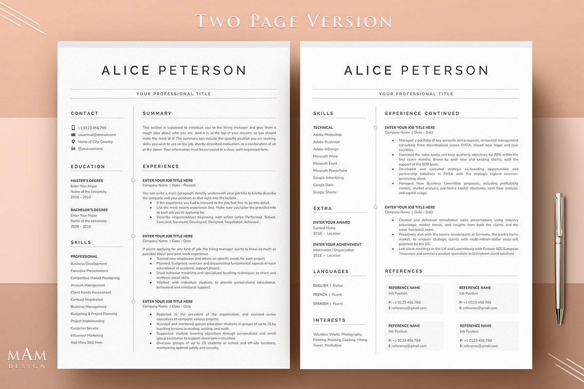 Modern Resume Template, a Resume Template by MAM Design