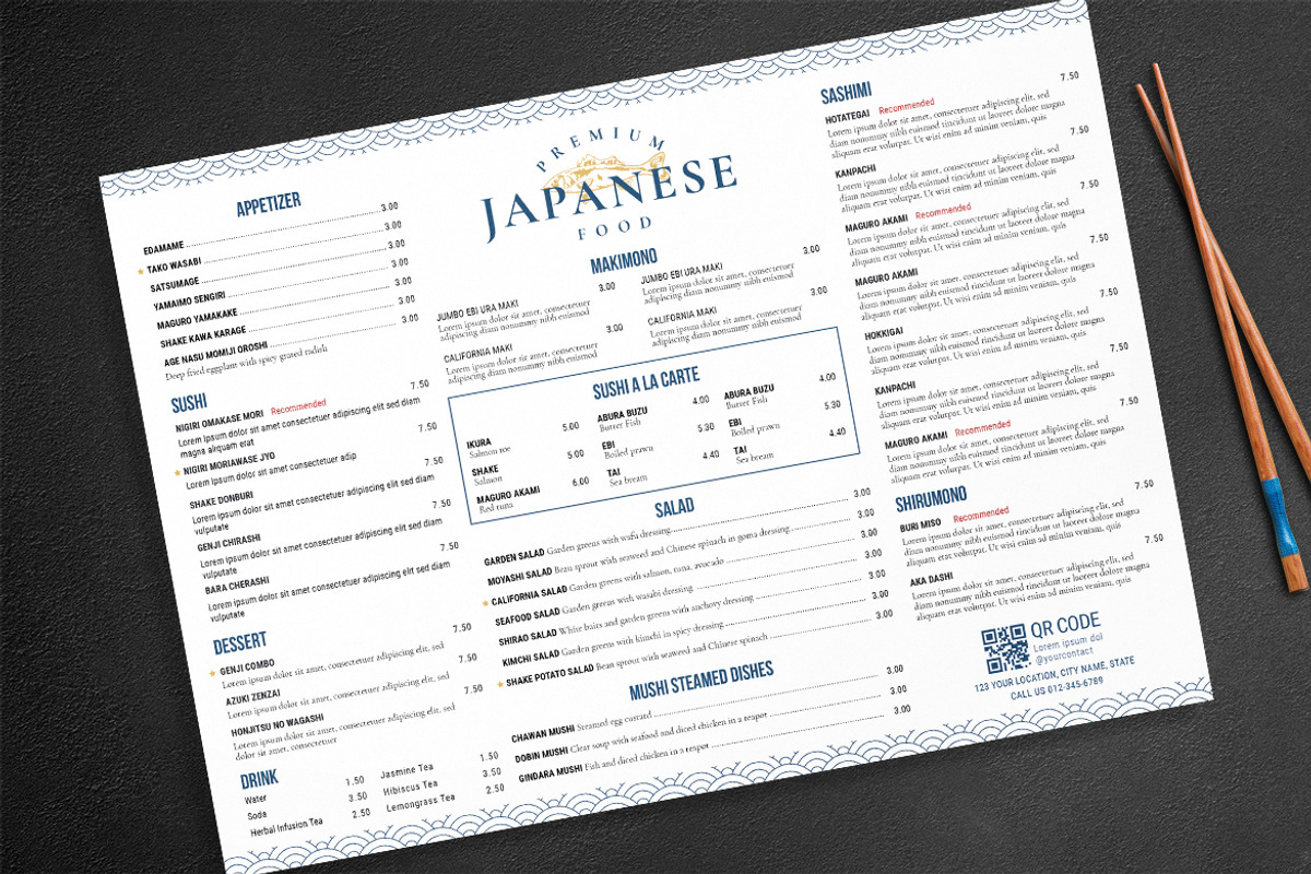 Japanese Restaurant Menu Template, a Flyer Template by BrandPacks