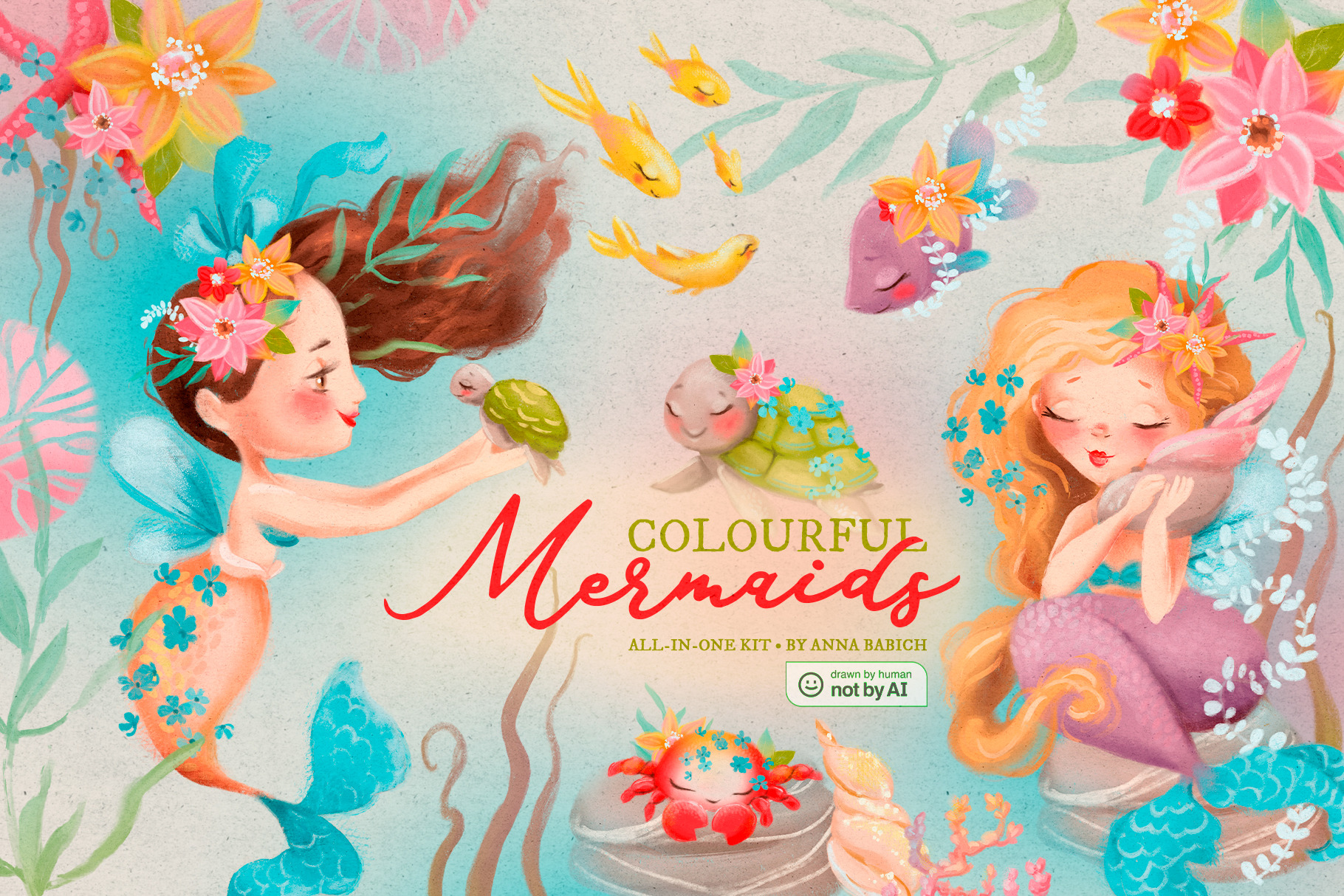 Colourful Mermaids Handpainted Clipart | Creative Market