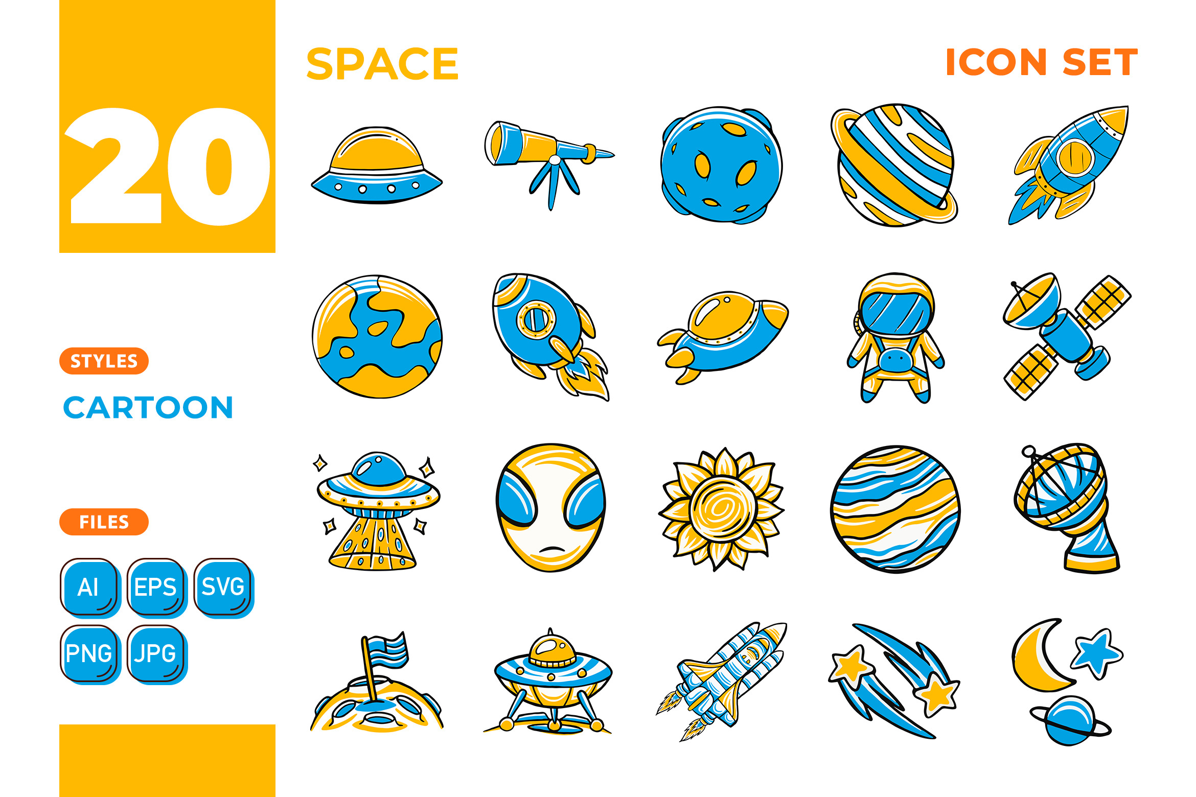Space Icon Set (Cartoon Style), an Icon by MEDZ | Creative Market