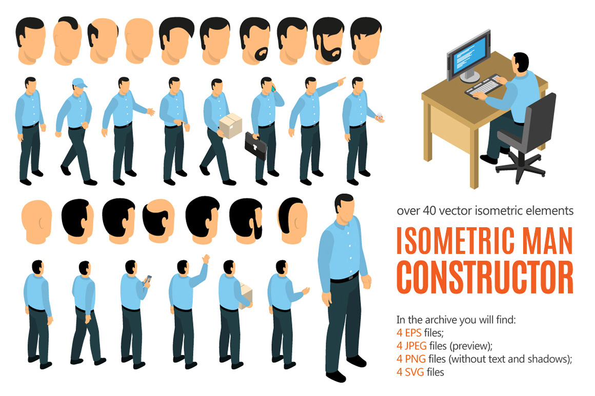 Isometric Man Constructor, a Decorative Illustration by Macrovector