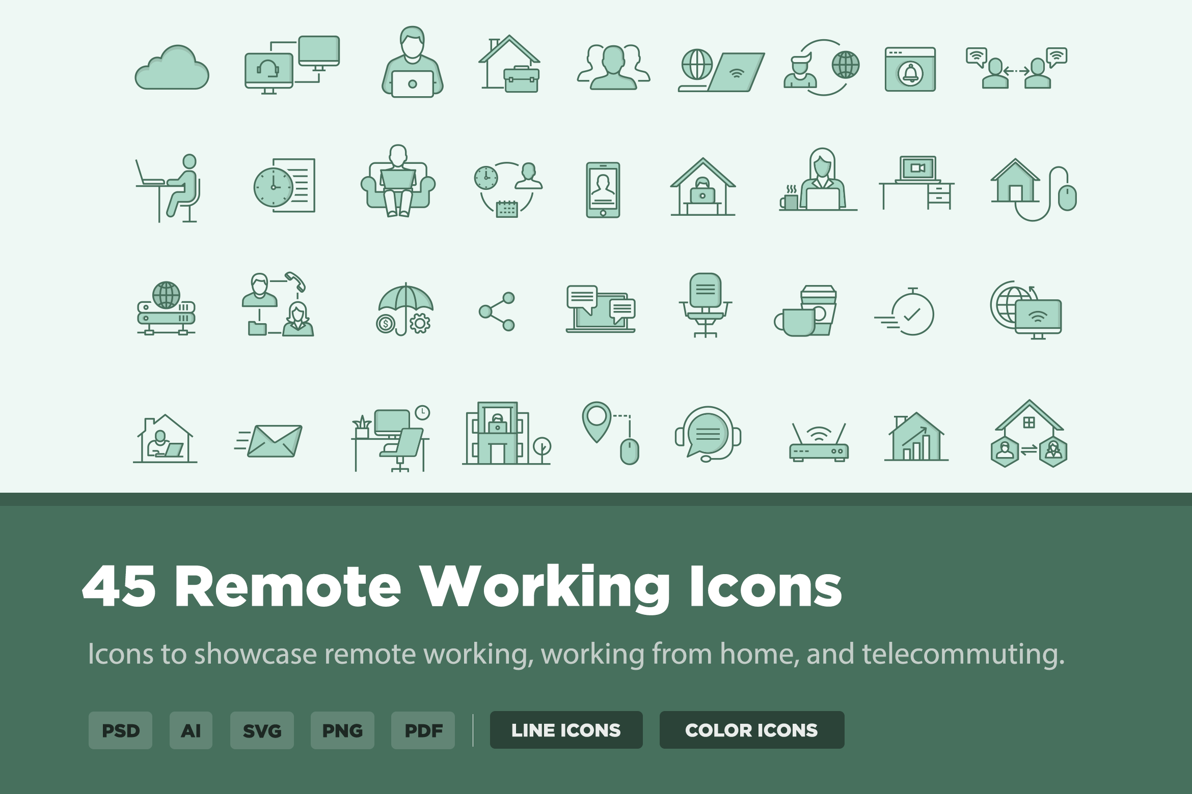 45 Remote Working Icons, an Icon by Creative VIP