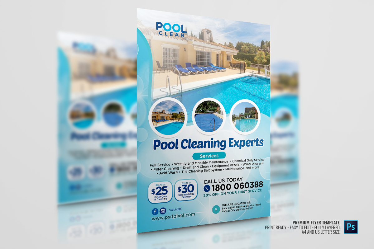 Pool Cleaning and Repair Flyer, a Flyer Template by PSDPixel